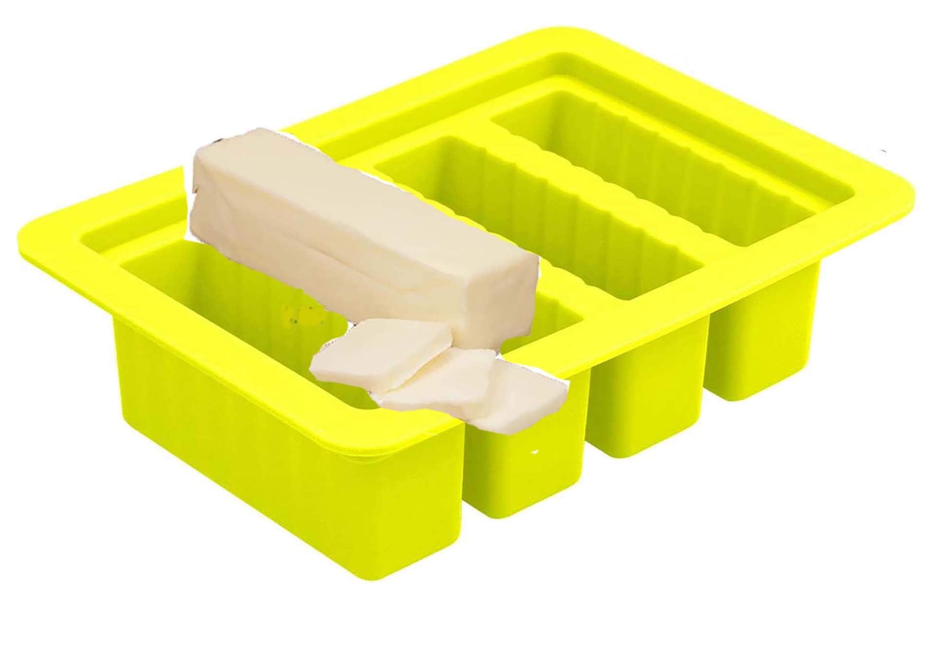 pizety butter molds Large 4 Cavities Silicone butter mold Pudding & Jello Shot Mold butter stick molds,Cheesecake, butter mold with lid Product Dimensions 7 x 5 x 2 butter mold stick (yellow)