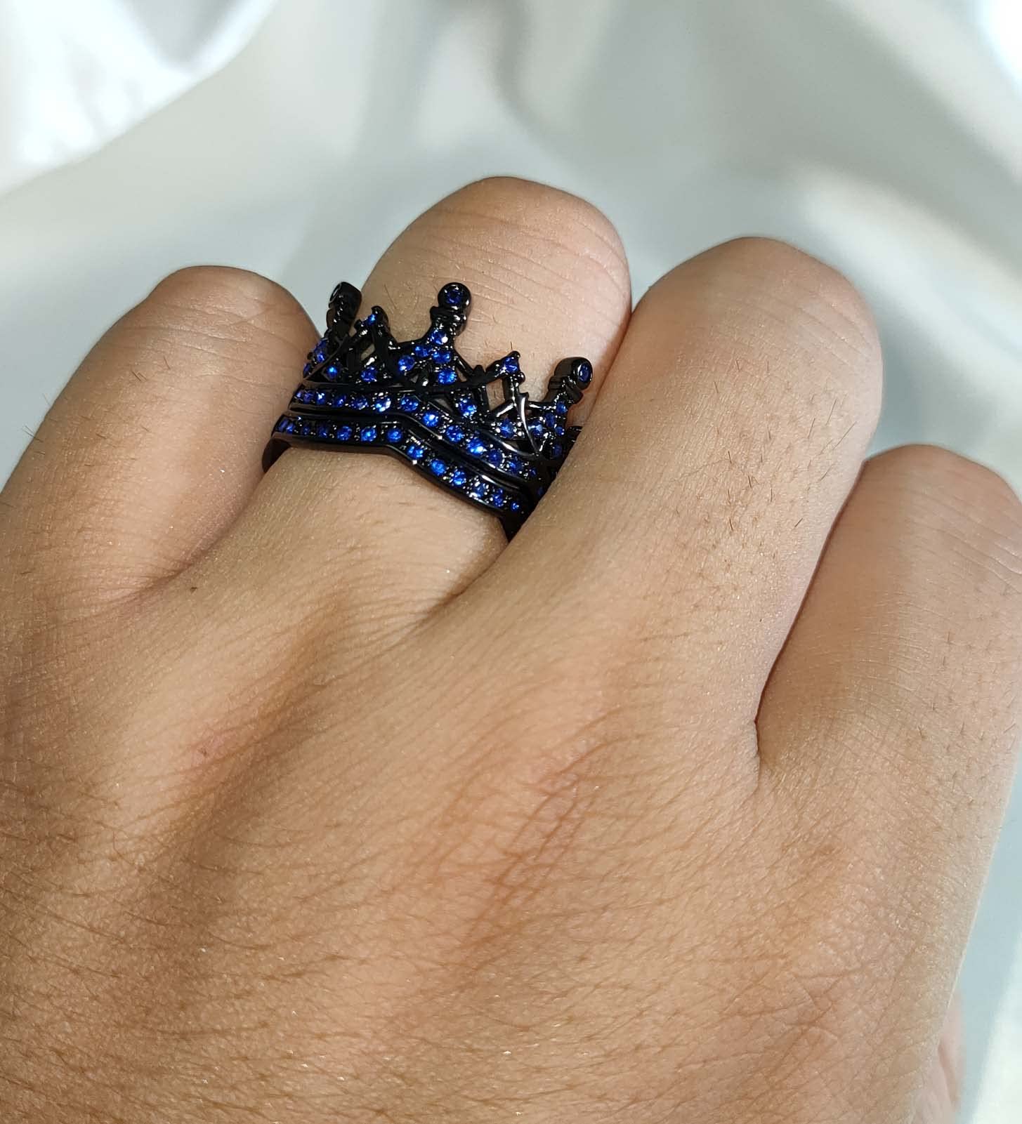 Ringcrown Couple Rings Black Crown Matching Ring Bridal Sets Blue Cz Womens Wedding Ring Sets for Him and Her Wedding Bands