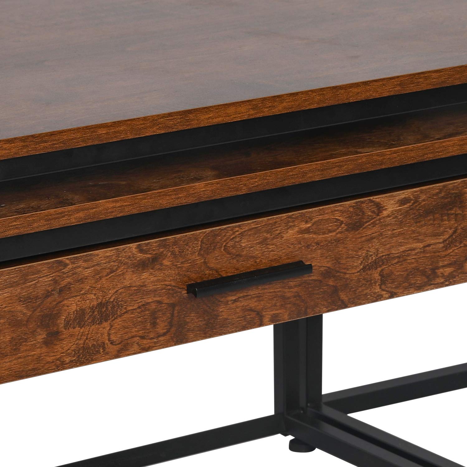 Nesting Coffee Table Set of 2 for Living Room, Sofa Side Rectangular Stacking Table with Large Capacity Sliding Rails Drawer, Home Office Furniture 42'' L X 19'' W X 19'' H