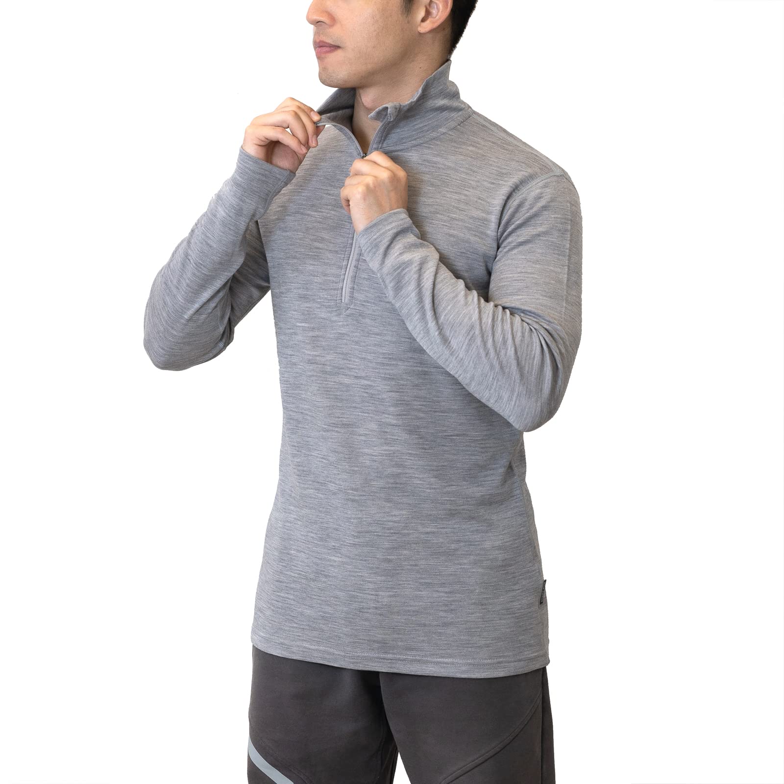 SHEEP RUN 100% Merino Wool Men's Midweight Wicking Base Layer 1/4 Zip Shirt (Olive, Large)