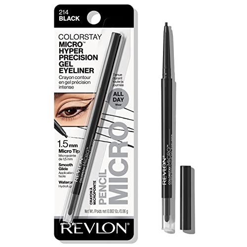 Revlon Gel Eyeliner, ColorStay Micro Hyper Precision Eye Makeup with Built-in Smudger, Waterproof, Longwearing with Micro Precision Tip, 214 Black, 0.01 Oz