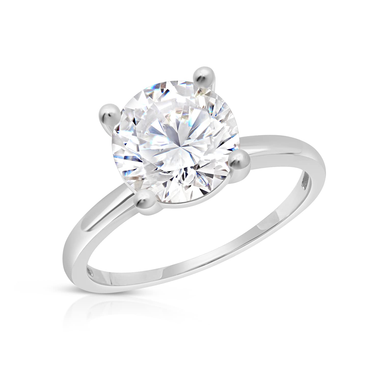 MAX + STONE 3 Carat Round Cubic Zirconia Solitaire Engagement Ring for Women | 14k Gold Engagement Ring | Simulated Diamond Ring | White Gold CZ Engagement Ring Size 8