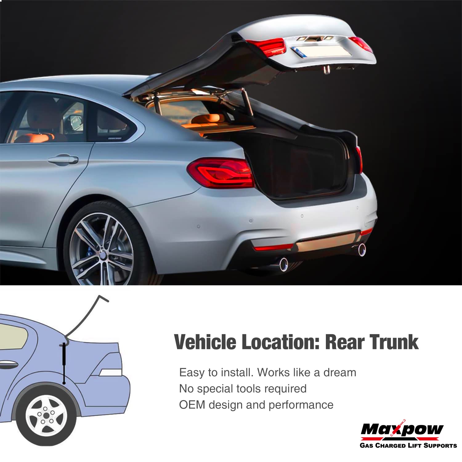 Maxpow 2 Rear Trunk Lift Support Compatible with Ford Taurus 2010 2011 2012 2013 2014 2015 2016 2017 without Spoiler SG404090 PM1129 Trunk Lift Trunk Struts Shocks