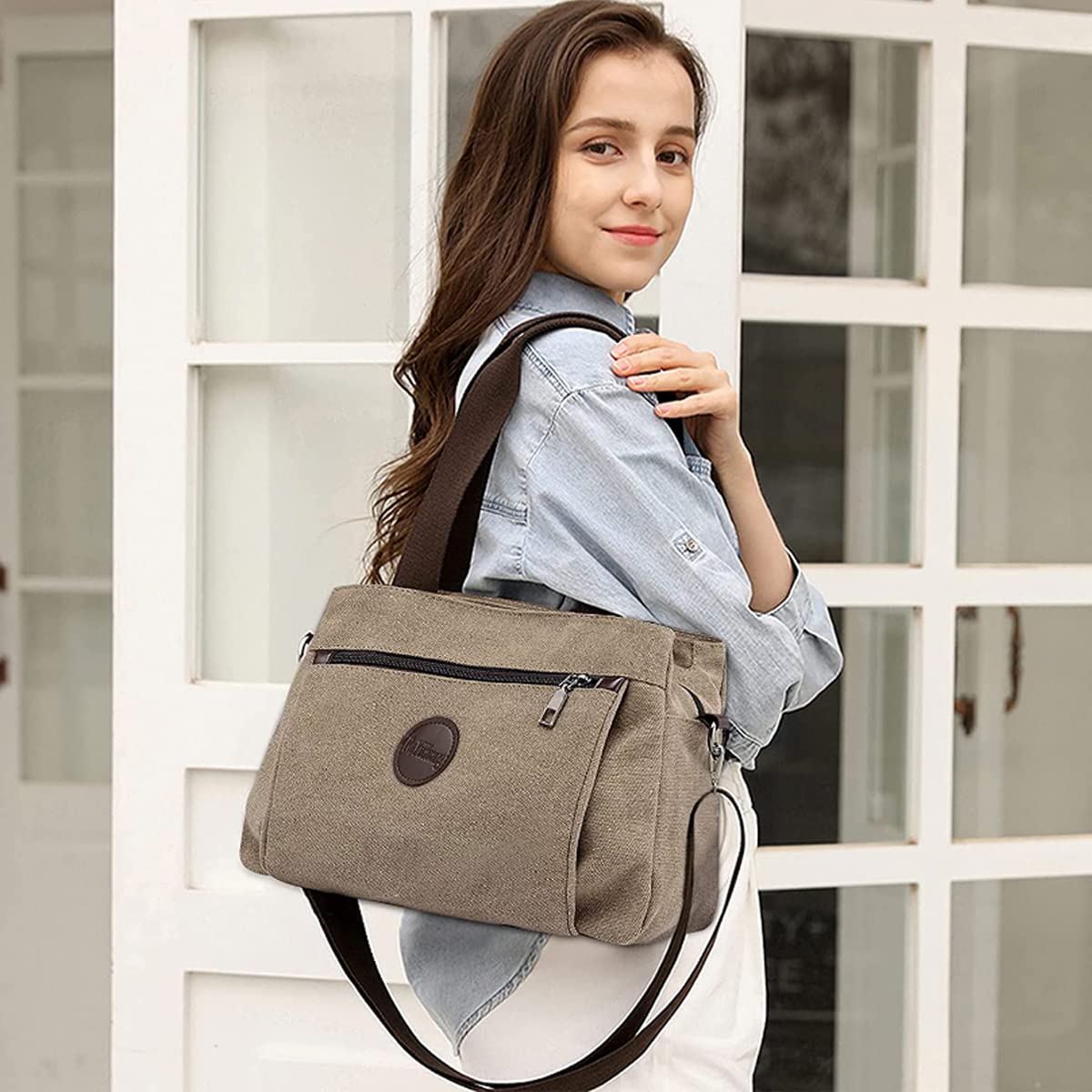 poopy Purse Handbag for Women Canvas Tote Bag Casual Shoulder Bag Travel Bag(khaki)