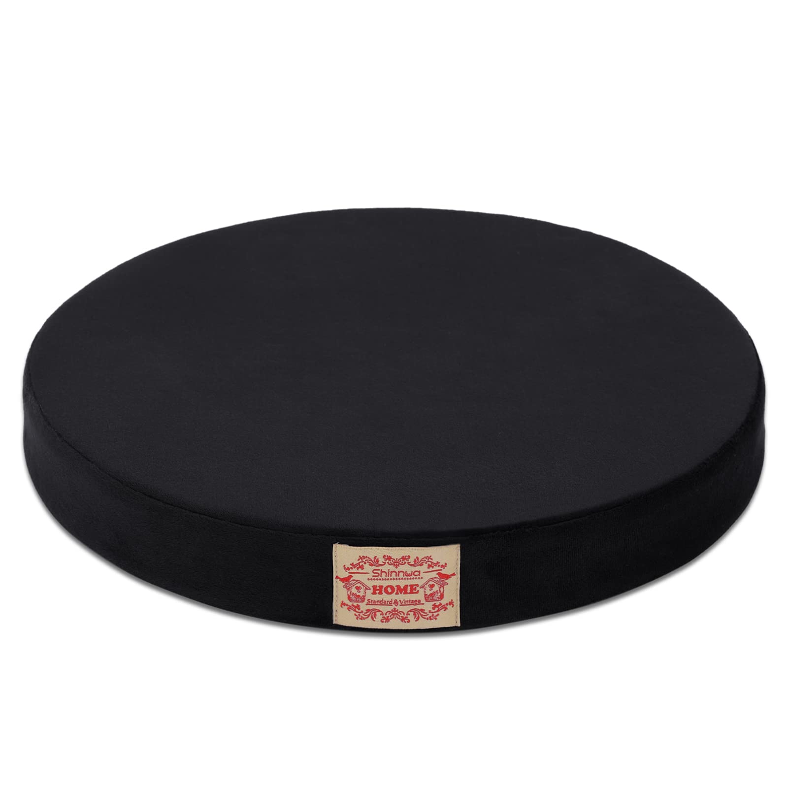 Shinnwa Chair Pad,Round Memory Foam Seat Cushion Lumbar Support Pillow for Chair Black 16"