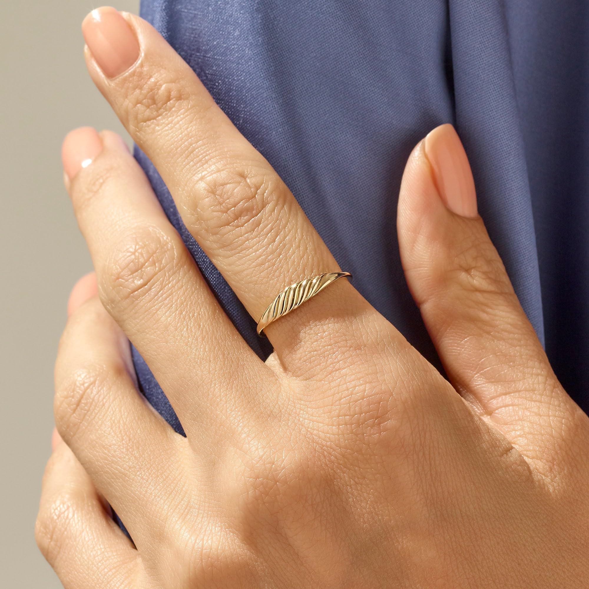 Norm Jewels 14k Gold Pinky Ring Twisted Stackable Rings for Women Tiny Croissant Ring Yellow Gold Ring (Yellow Gold, 8)