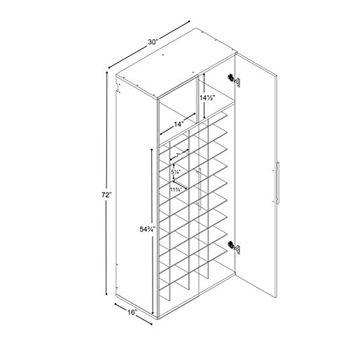 Prepac HangUps Shoe Storage Cabinet, 16"D x 30"W x 72"H, White