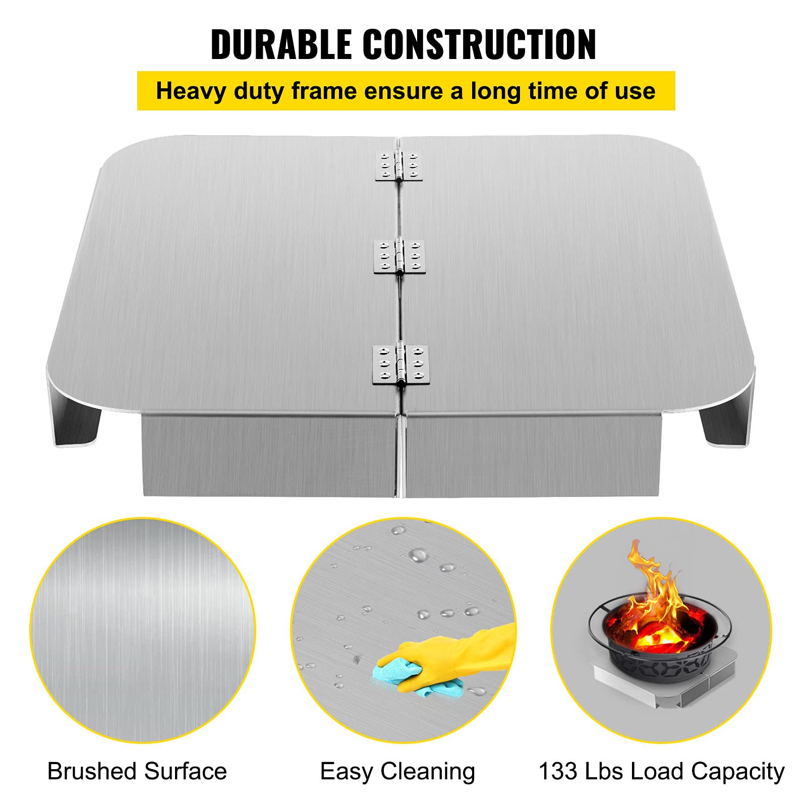 VEVOR Fire Pit Heat Shield, 26 x 26 inch Deck Defender & Grass Guard, High Temp Fire Pit Heat Deflector, Fire Pit Mat for Grass Lawn Guarding, Fire Pit Pad for Outdoors, Bonfires, Wood Burning, Square