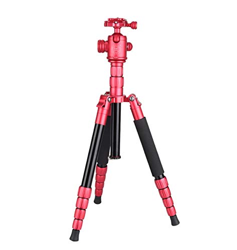LLluckyHW Travel Tripod Action Camera Selfie Stick Professional Video Tripod Bag for DSLR Camera Twist Lock Rotatable Center Column Travel and Work (Color : Red)