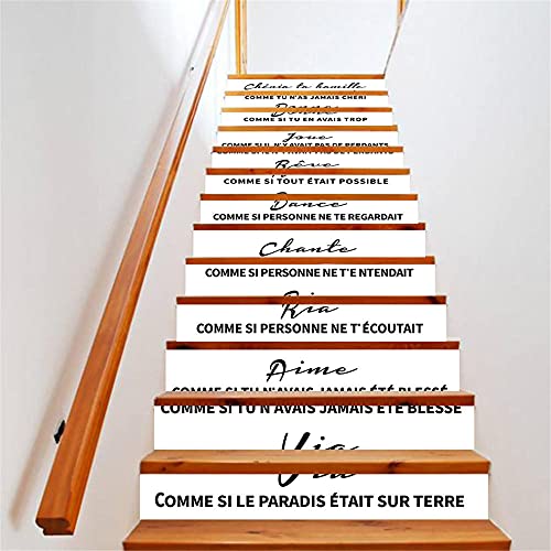 Master_GGG 13 Pcs 1 Set 3D White Text Stair Stickers Self-Adhesive Wall Stair Stickers for Home Decoration, Waterproof Stair Mural, Stair Decor Mural 100cm X 18cm