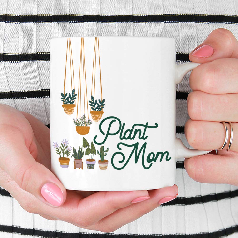 Plant Mom Coffee Mug, Houseplant Lover Tea Cup, Gardner Landscape Green Thumb Gifts (11oz)