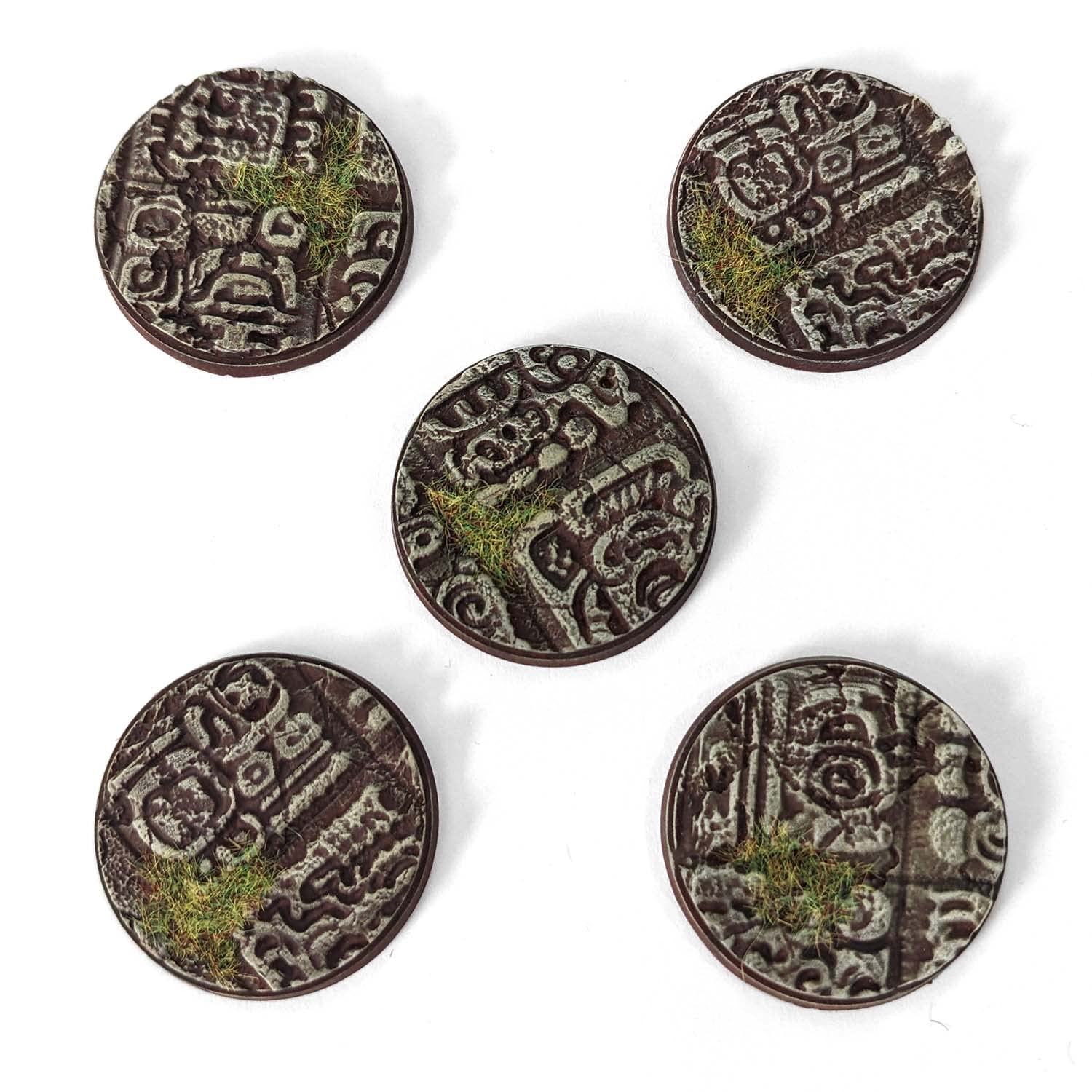 Stonehaven Miniatures 5PK - Ancient Temple Bases, 32mm Diameter - Designed for 28mm Scale Tabletop War Game Miniatures - Resin, Grey