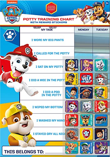 Paper Projects 01.70.30.025 Paw Patrol Potty and Toilet Training Reward Chart and Stickers, for ages 3+, 29.7cm x 42cm