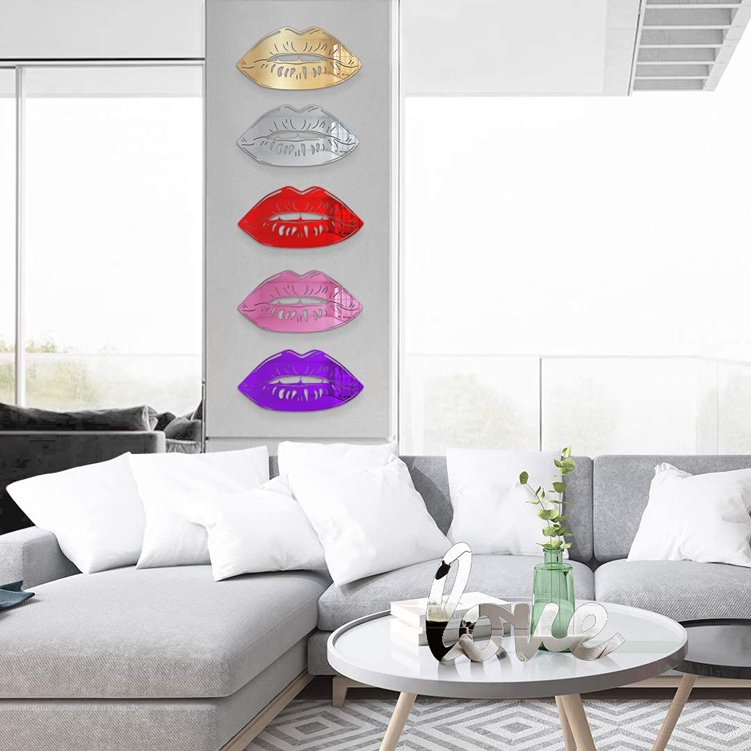 Mirror Lips 3D Wall Art - Ready to Hang Acrylic Wall Decorations for Bedrooms, Dorms, Living Rooms & More - Hand Assembled & Made in The USA - Modern Home Decor (16"W x 8"T, Gold)