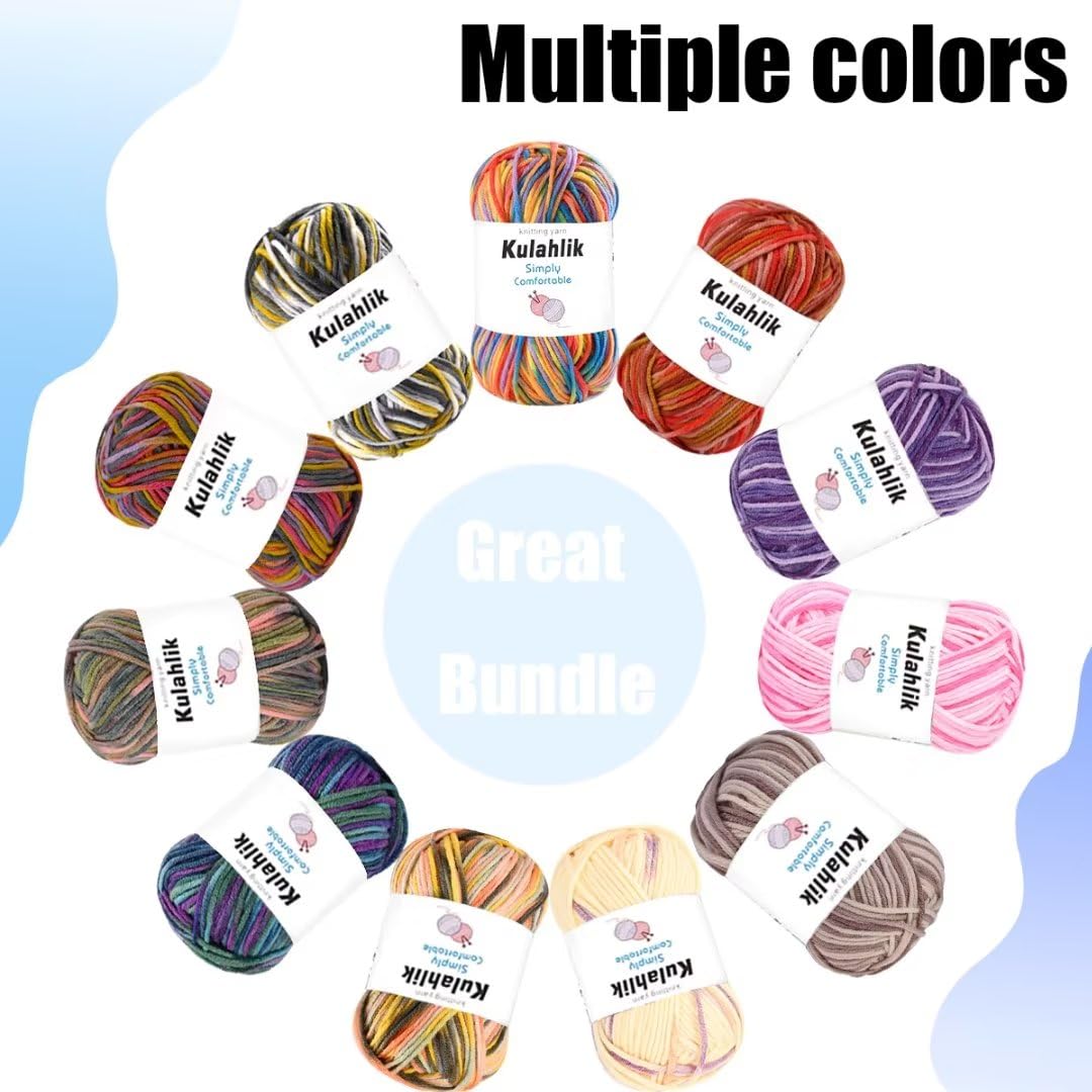 Kulahlik 250g(5x50g) Acrylic Yarn for Crochet/Knitting, Colorful Gradient Yarn Thread, 5 Rolls Skeins, Perfect for Any Knitting Crochet and Crafts Mini Project