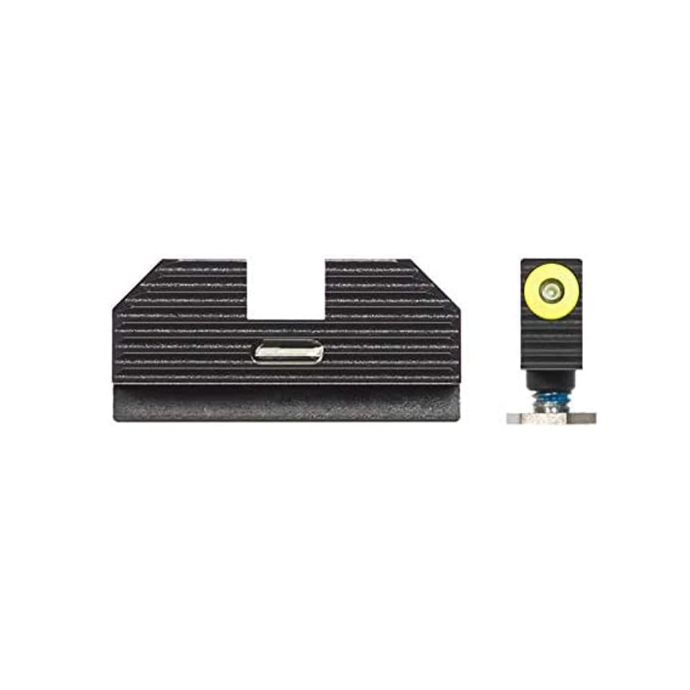 Night Fision Costa Ludus Night Sight Set Compatible with Glock 17/19/22-28/31-35/37-41/45/48 - Yellow Front Ring, Rear Sight with Horizontal Tritium Bar