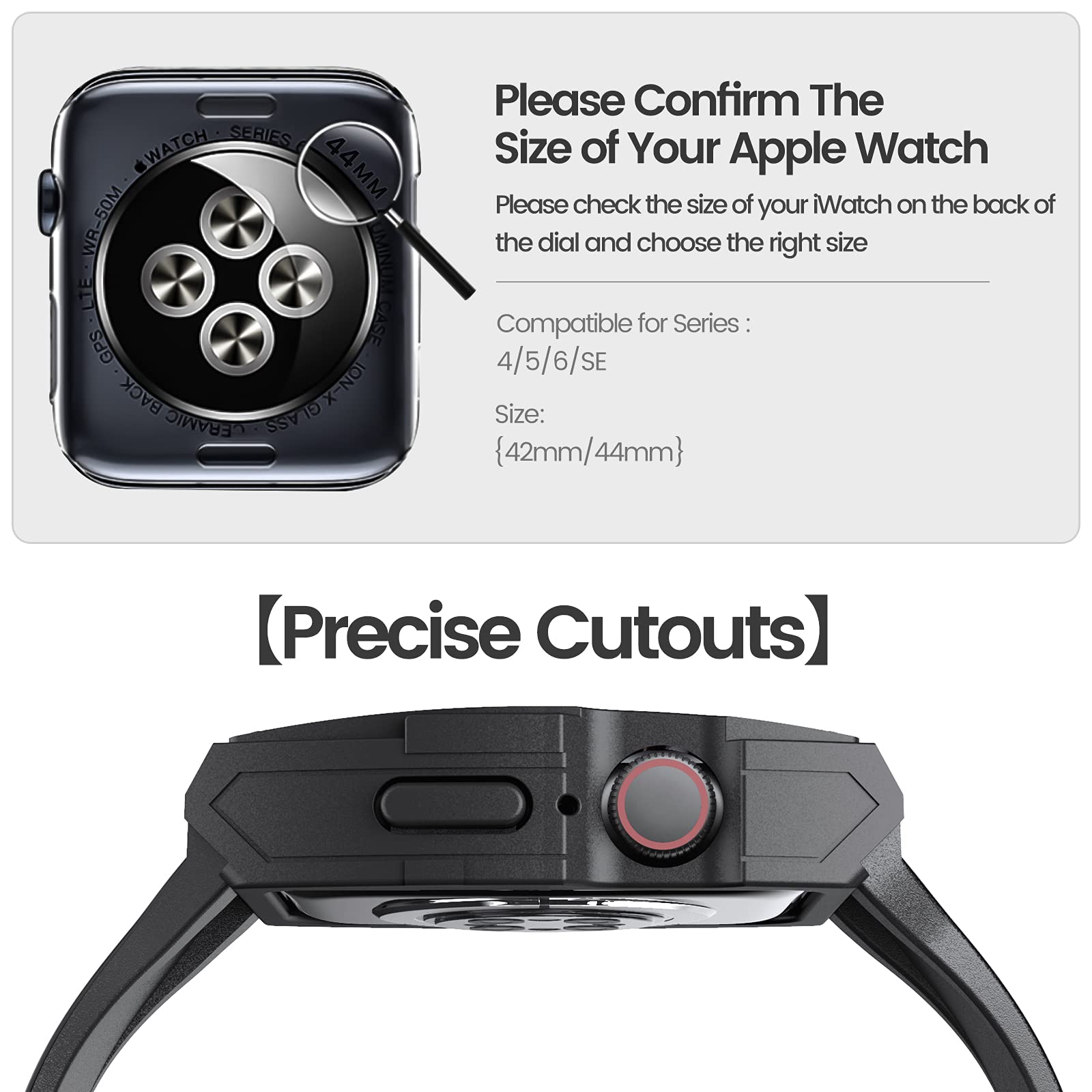 NotoCity Compatible with 42mm/44mm Apple Watch Matte Black Uni-body TPU Band for Apple Watch SE/Series 6/5/4, Black Buckle