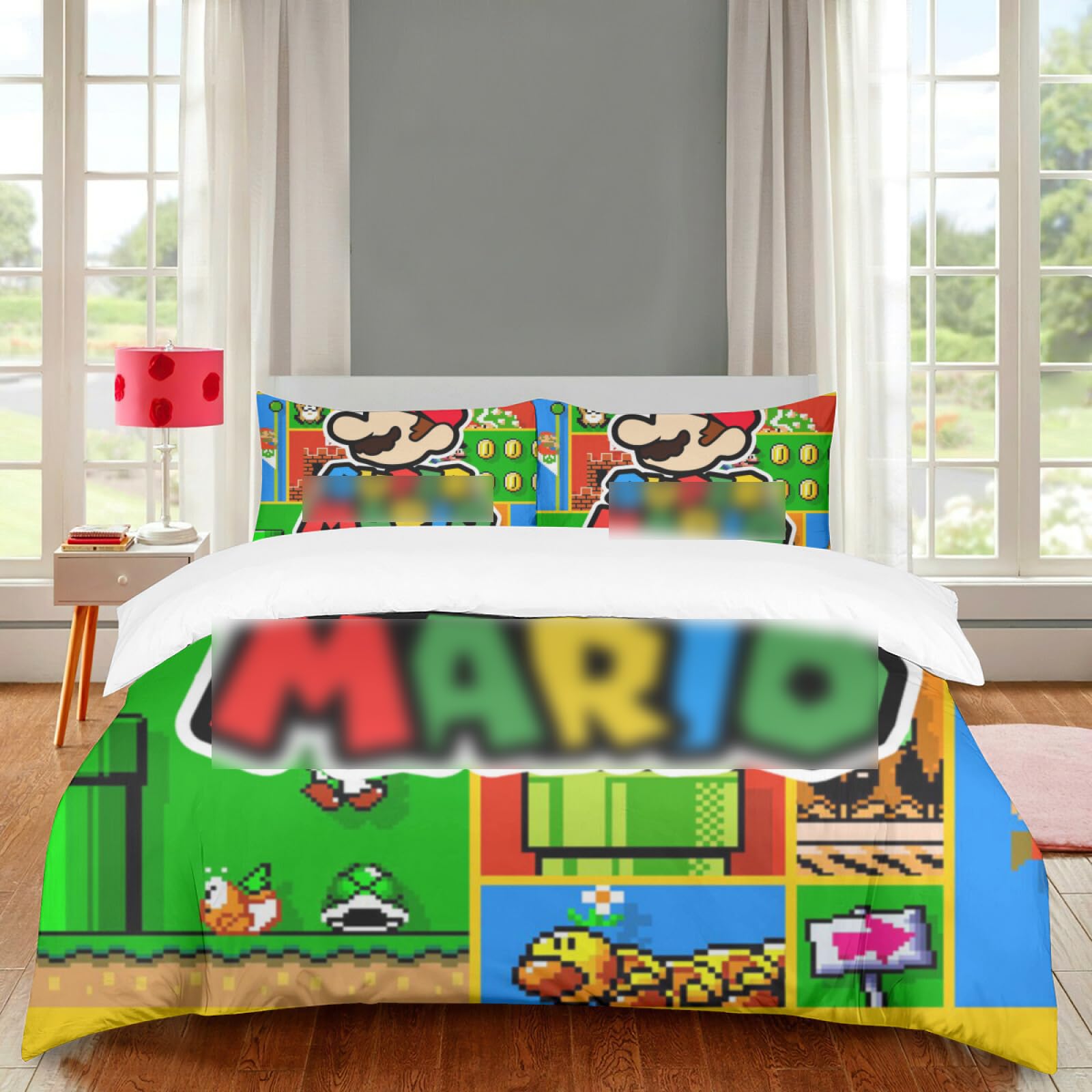 Lirac Mario Cartoon Comforter Twin Size Bedding Set for Grils Boys Teens 3 Piece Included 1 Comforter 2 Pillowcases Printed Duvet Set for All Season