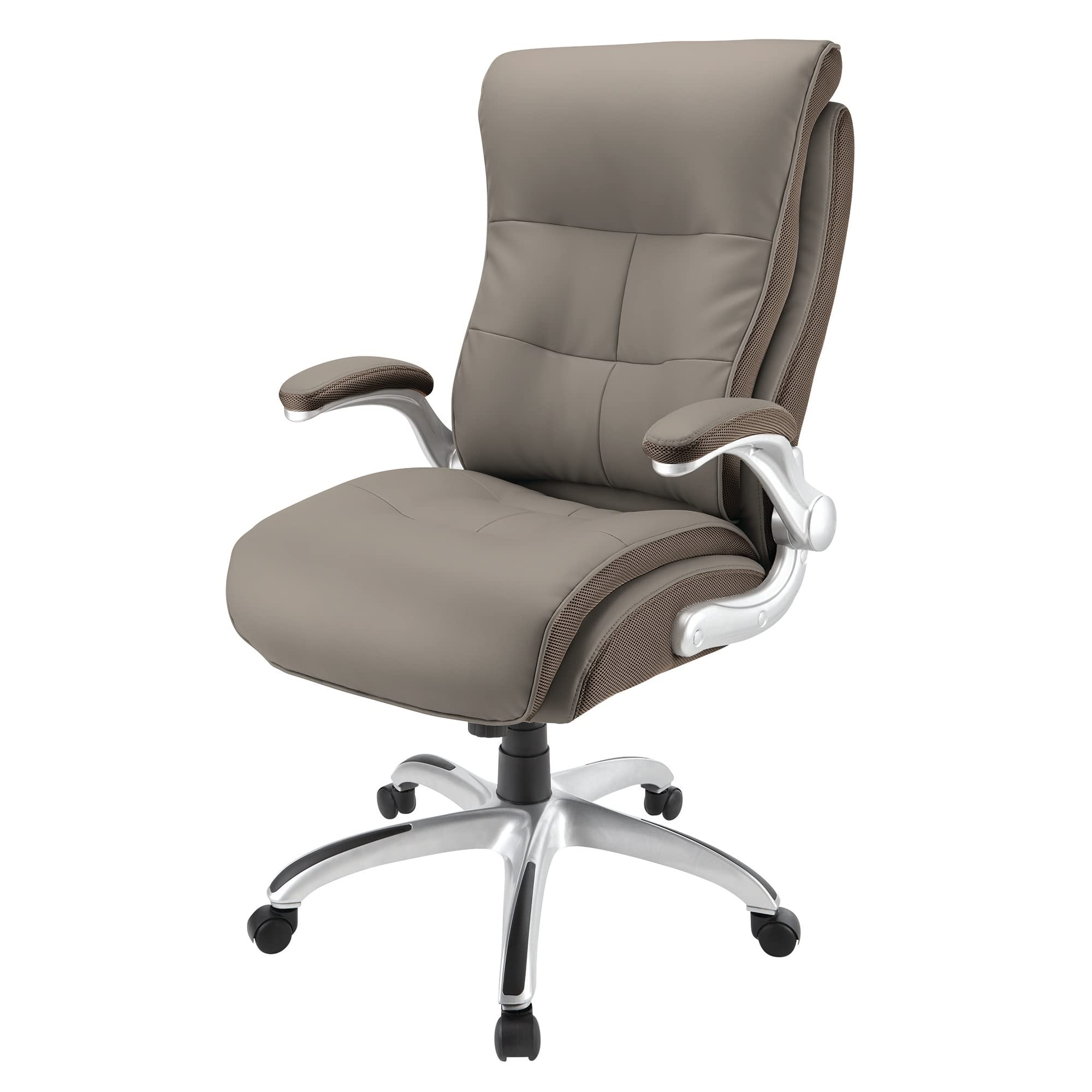 Realspace® Ampresso Big & Tall Bonded Leather High-Back Chair, Taupe/Silver