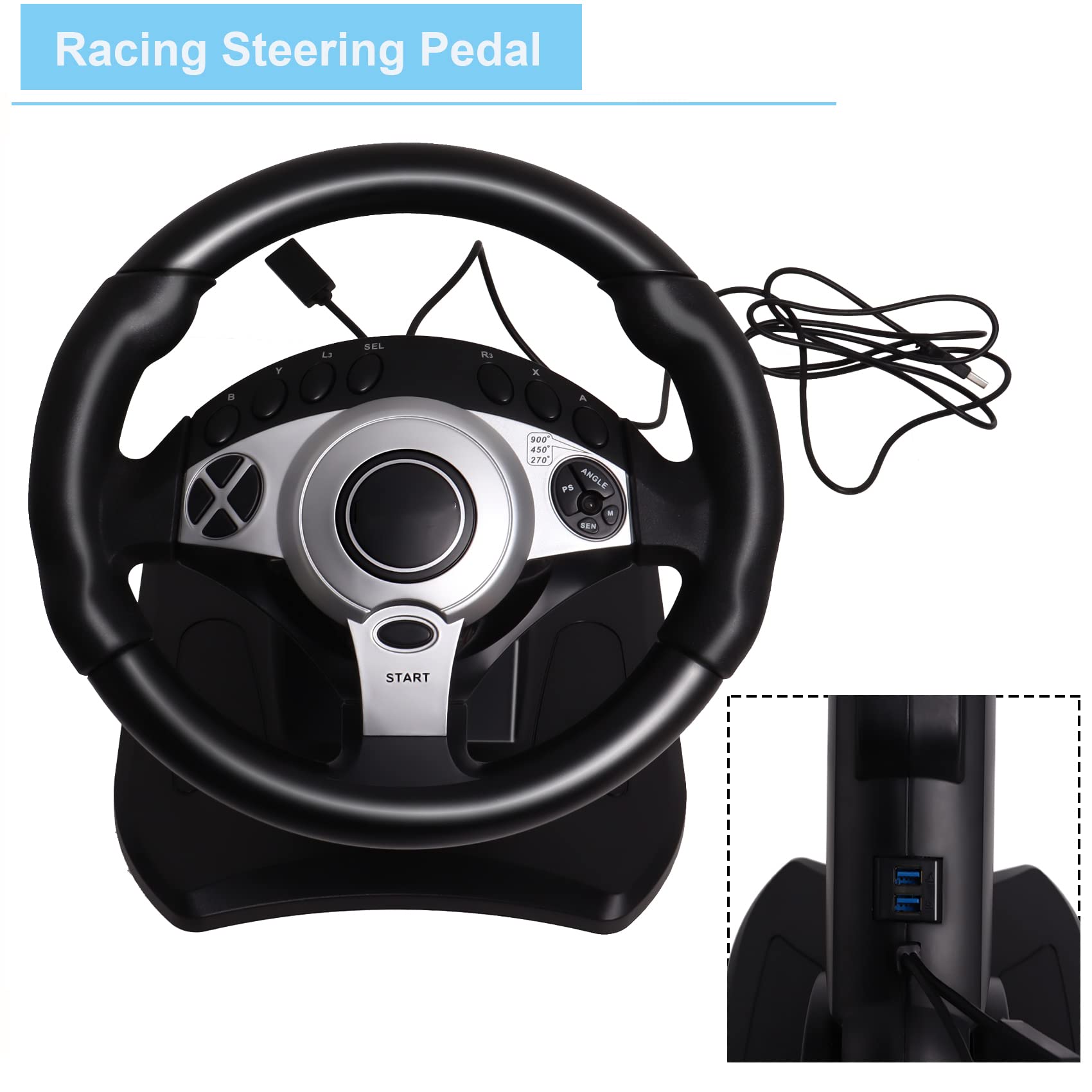 PXN Gaming Racing Steering Wheel 270/900 Degree for Compatible with PS4 PS3 PC XBOX 360 XBOX ONE NS SWITCH ANDROID Driving Force Steering Wheel with Pedals