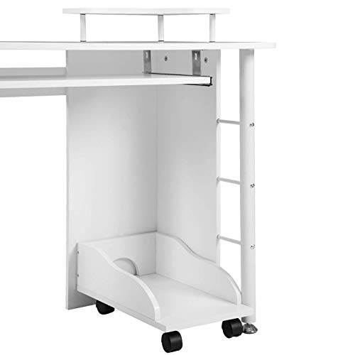Merax White Computer Desk Table with Keyboard Tray and Drawers, LUMISOL Executive Desk for Home Office