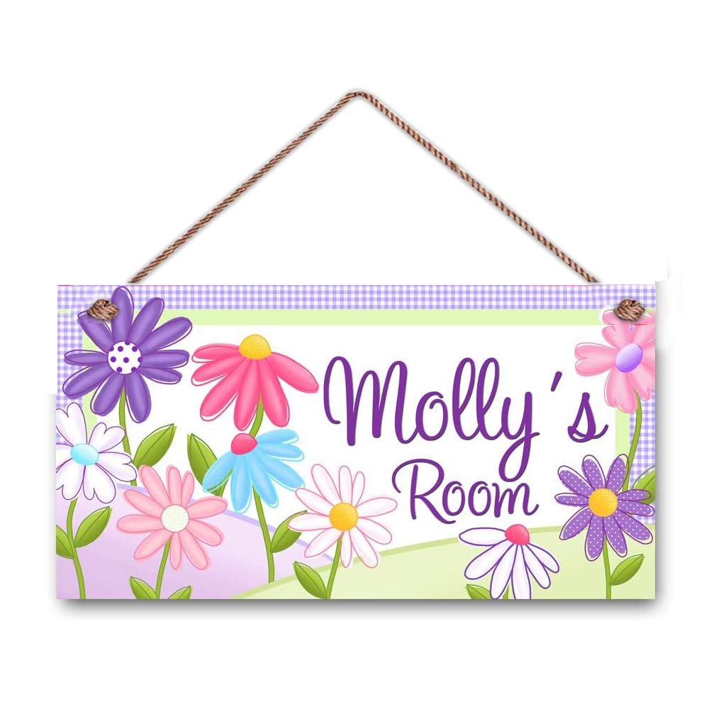 Pretty Lilac Garden Flowers Girls Room and Baby Nursery Kids Bedroom Personalized Name Door Wall Art Decor Gift
