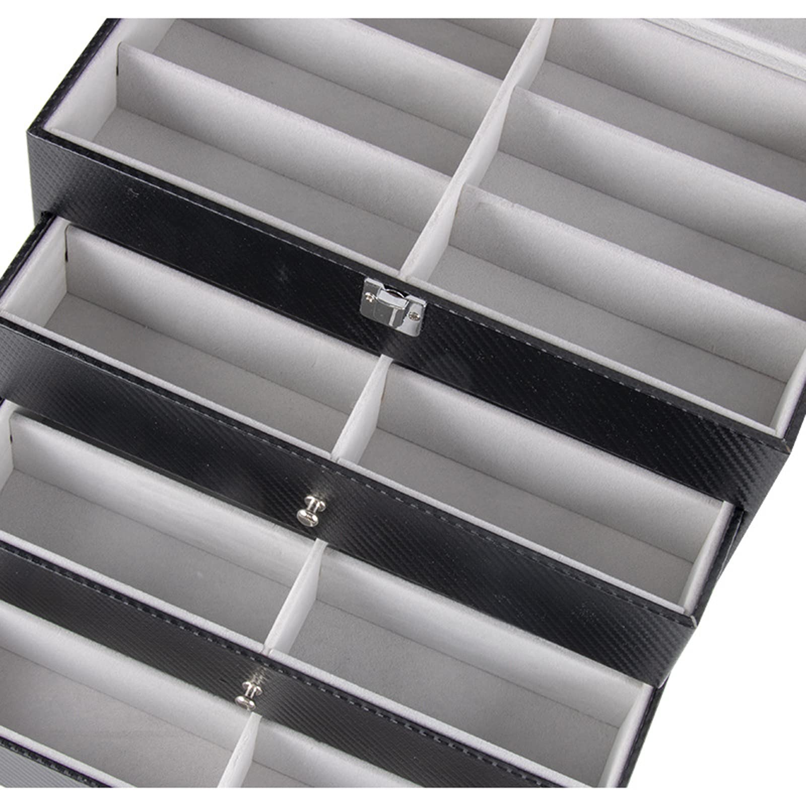 RUTILY 4 Layers Sunglasses Organizer Case 24 Slots Eyeglasses Display Storage Organizer Box Leather Sunglasses Holder Case for Eyeglasses Collector,Eyeglasses Display Case with Metal Lock