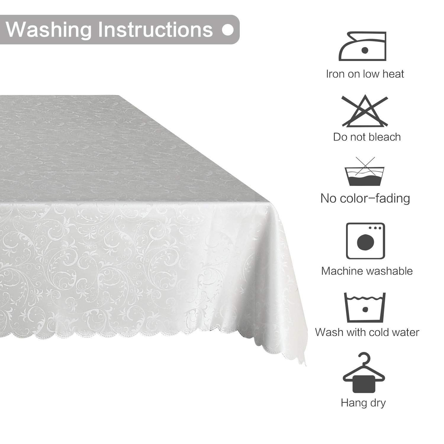 Locika Washable Vinyl Tablecloth Easy Care Dinning Tablecloth Rectangle Heavy Plastic Tablecloth Waterproof Spillproof Vinyl Tablecloth (White, 60" X 84" Rectangle/Oblong)