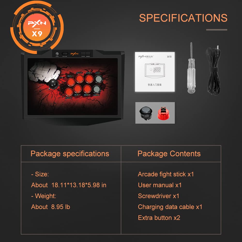 PXN X9 Fight Joystick, Arcade Stick with Turbo & Macro and DP/LS/RS Functions, Compatible Android TV, PC, PS3, PS4, Xbox One, Xbox Series X|S, Nintendo Switch