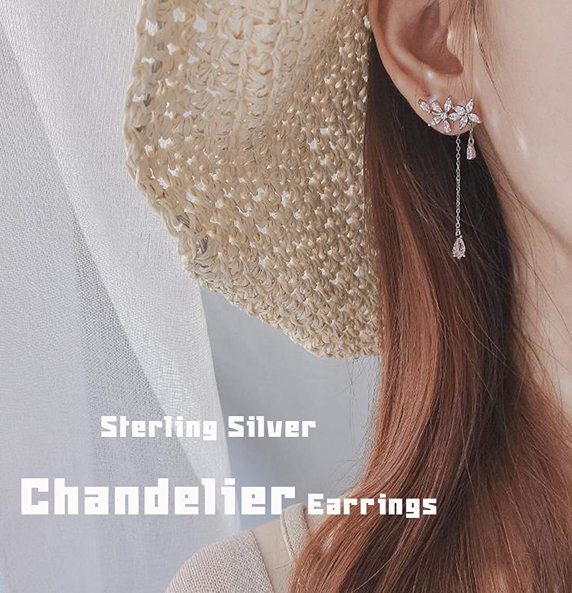 MSECVOI 925 Sterling Silver Leaves Wrap Earrings Crawler for Women Dainty Flowers Threader Tassel Chain