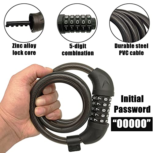 RYANGO Anti-Theft Bike Lock, Combination Lock, 12mm PVC Steel Cable, Black, Keyless, Resettable