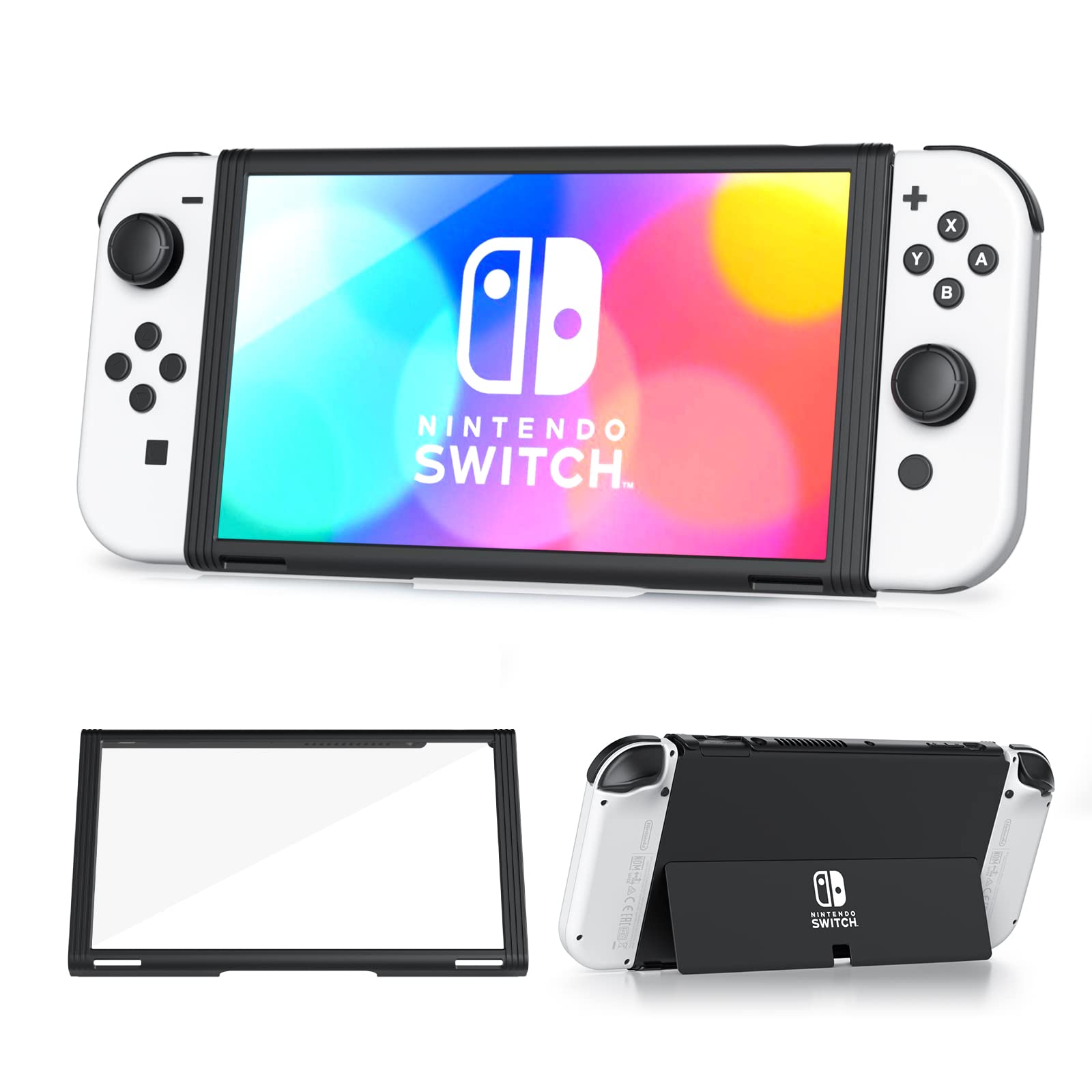 Sibese Protective Case for Nintendo Switch OLED with Tempered Glass Screen Protector, Front Cover Compatible with Switch OLED (2021)(Black)