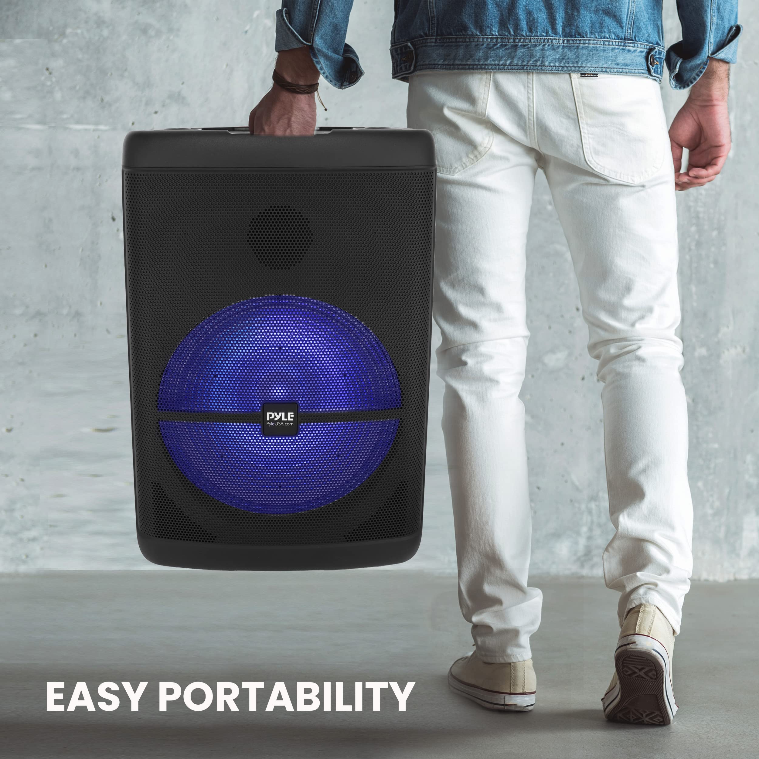 Pyle Portable Bluetooth PA Speaker - 500W 15β Rechargeable Outdoor BT Karaoke Audio System - TWS, Party Lights, LED Display, FM/AUX/MP3/USB/SD, 6.5mm In, Carry Handle - Wireless Mic, Remote Control