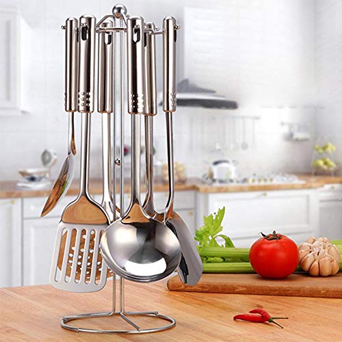 LMMDP 7 Pcs Set Stainless Steel Cooking Tools Soup Ladle Spoon Slotted Shovel Spatula Strainer Pasta Server Kitchen Utensi