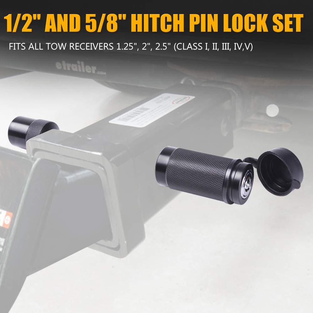 MICTUNING Trailer Hitch Lock Pin Set 5/8 and 1/2 Inch with One Locking System Anti-Rattle for Class I,II,III,IV,V Hitches