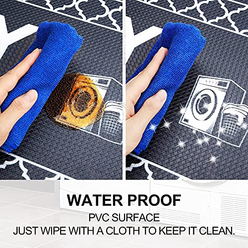 Runner Rug, 17"x59" Laundry Room Rug Memory Foam Cushioned Laundry Rugs and Mats PVC Water Proof Carpet No-Slip Anti Fatigue Floor Mat for Laundry Room,Kitchen(Black)