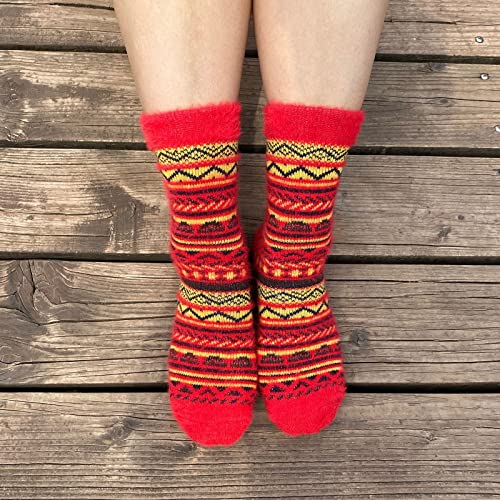 TSoduce Winter Wool Socks for Women Vintage Warm Thick Cozy Rabbit Wool Thermal Boot Crew Hiking Ladies Socks Pack 3 Pairs (Group A)