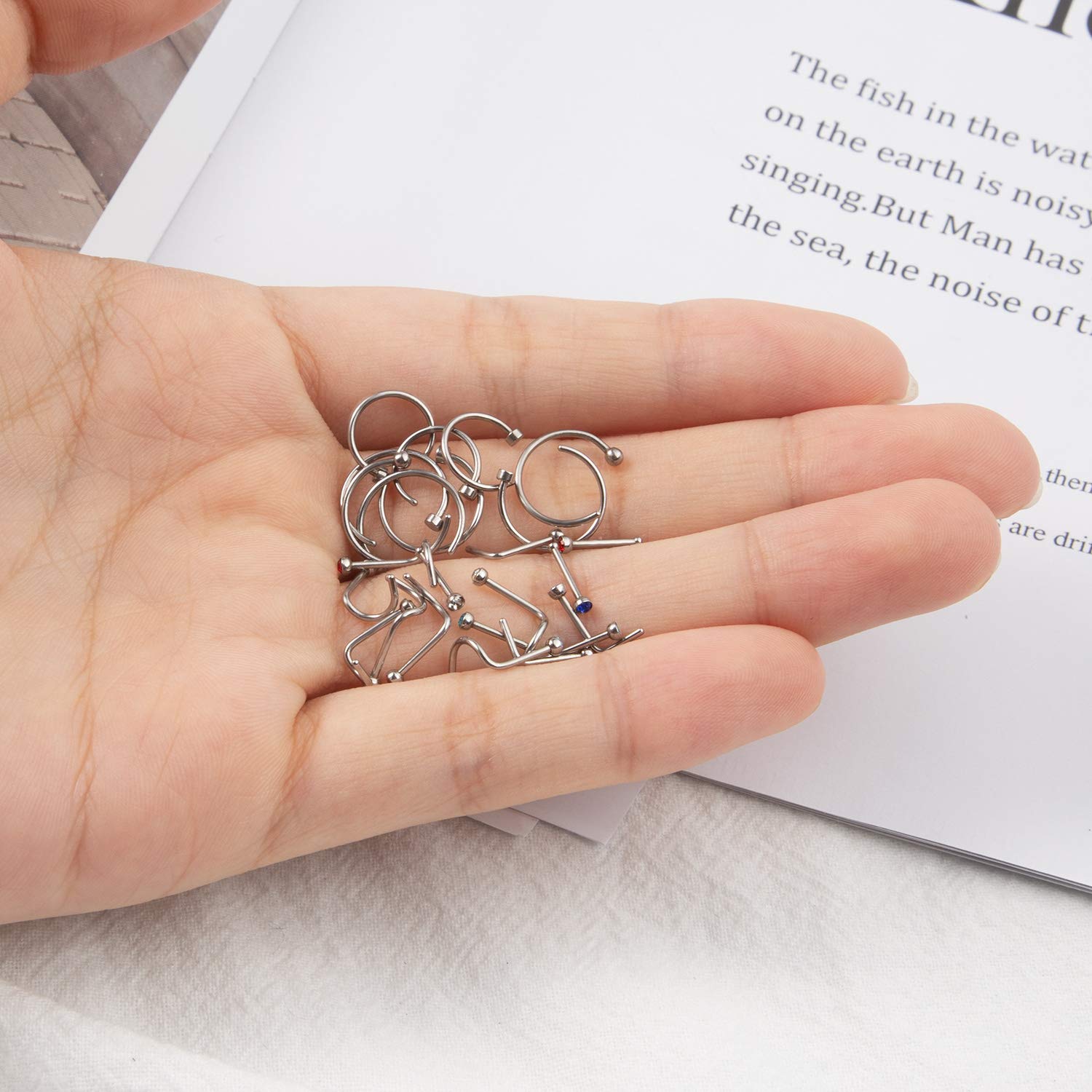 Nose Rings Studs Nose and Ear Multipurpose 20G 3mm CZ Striking 36 PCS Surgical Steel Piercing Body Jewelry for Women and Men