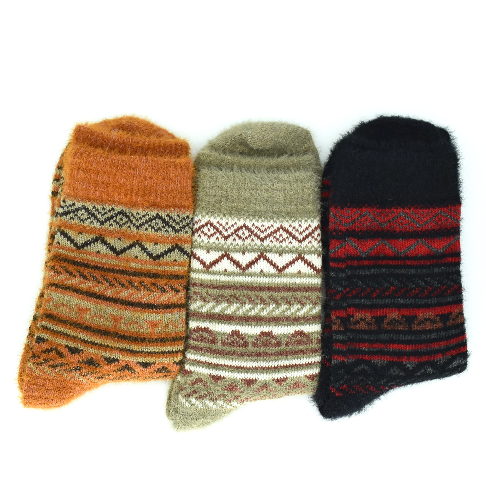 TSoduce Winter Wool Socks for Women Vintage Warm Thick Cozy Rabbit Wool Thermal Boot Crew Hiking Ladies Socks Pack 3 Pairs (Group B)