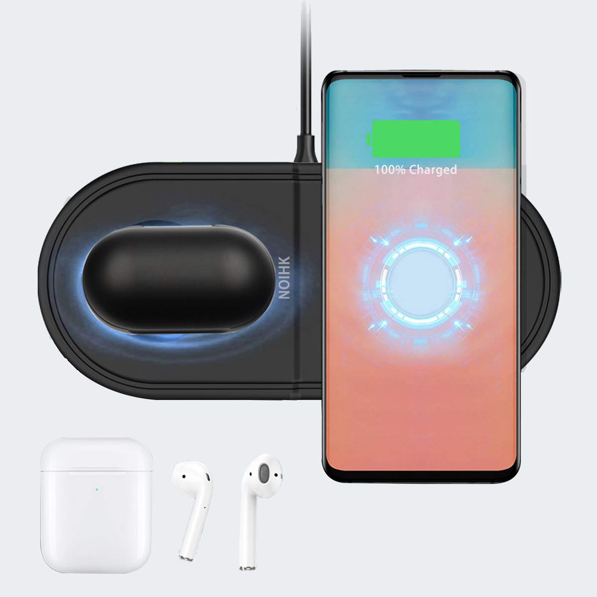NOIHK Dual Wireless Charger Pad Compatible with Samsung Galaxy Watch 3,Active 2/1,Gear S3/S2, 2 in 1 Fast Charging Dock Station for Samsung S21/S20/S10/S9/S8/Note 20/10/9,Galaxy Buds 2/+/Pro/Live