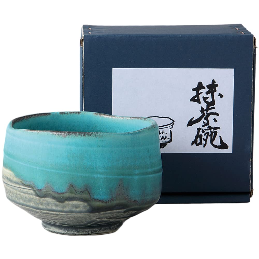 Mino Ware Japanese Matcha Bowl Chawan Turquoise Blue Dia 4.56 14.1 Ounces