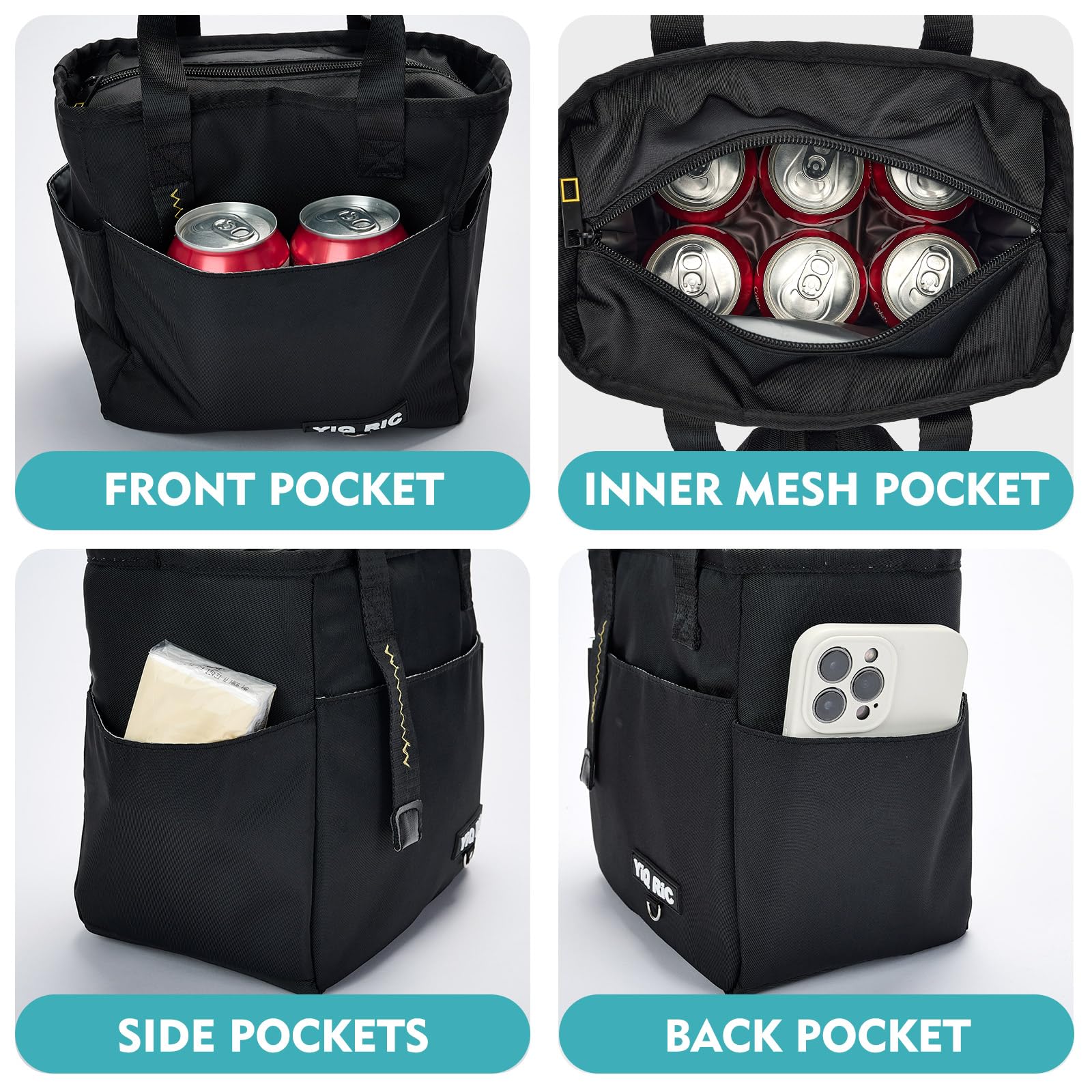 Lunch Box for Women/Men - Large/Small Insulated Leak Proof Lunch Bag for work Reusable Lunch Tote Bag S Black