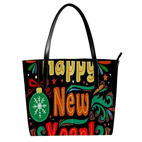 Women's Large Size Canvas Shoulder Bag Hobo Crossbody Handbag Casual Tote, Happy New Year Retro