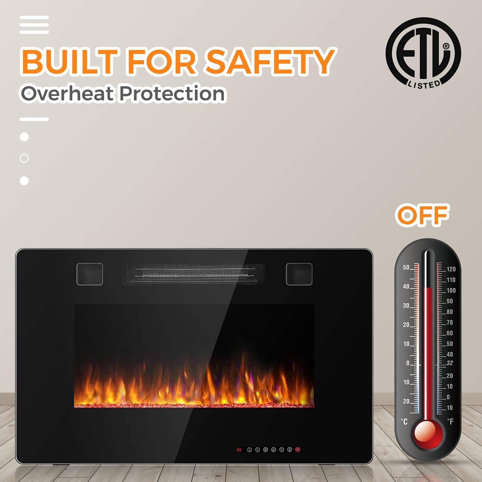 S AFSTAR 30 Inches Electric Fireplace Insert, 750W/1500W Recessed Electric Fireplace w/ 12-Adjustable Flame Color & Speed, Remote Control, Timer, Touch Screen, Electric Fireplace Heater (30β x 18.11β)
