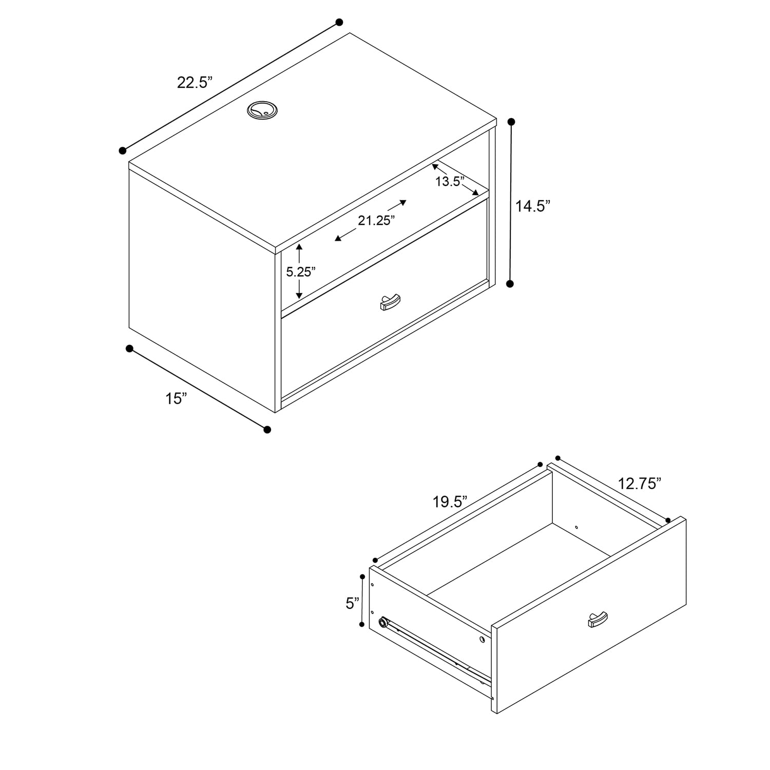 Prepac 4-Drawer Hanging Dresser and Floating Nightstand Set, Wall-Mount Nightstand and Dresser for Bedroom 16" D x 42.25" W x 17.25" H, White, WRBW-1401-2M