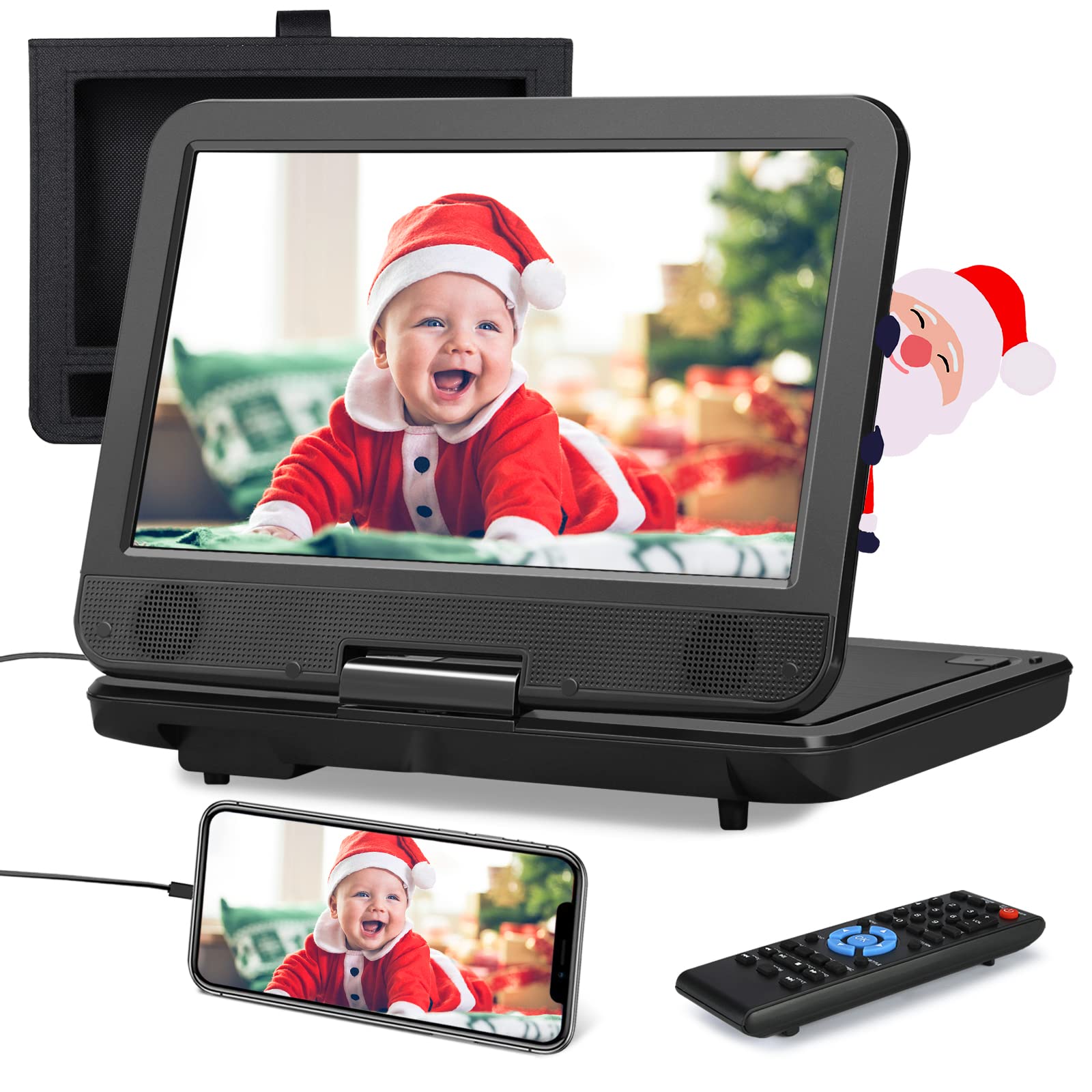 NAVISKAUTO 13" HD Portable DVD Player with HDMI Input, Swivel Screen, Rechargeable Battery, AV in/Out, Support 1080P Video