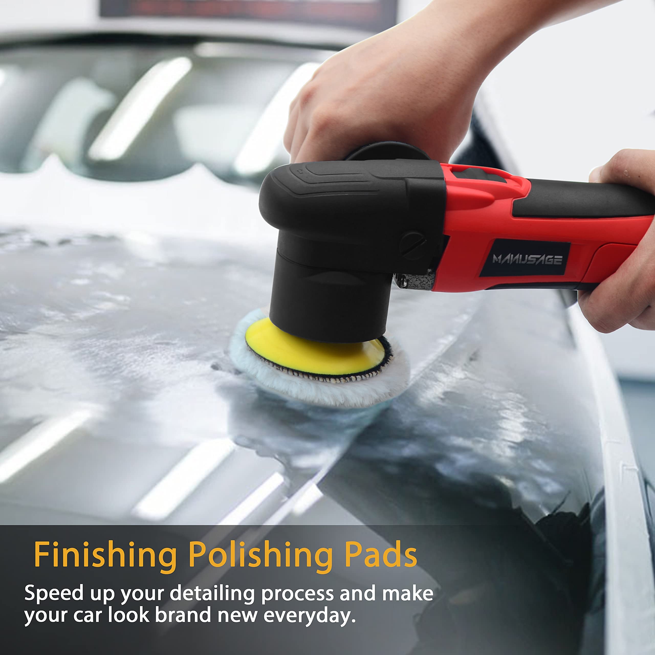 MANUSAGE 3-Inch Dual Action Car Polisher Tire Inflator Air Compressor & Work light Kit