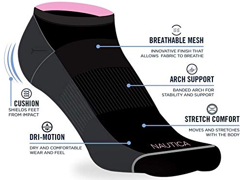 Nautica Women's Low Cut Cushioned Moisture Control Athletic Socks (6 Pack), Size 4-10, White