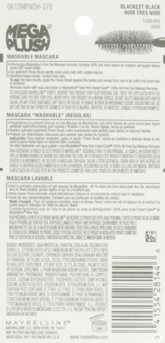Maybelline New York Volume Express Mega Plush Washable Mascara, Blackest Black, 0.3 Fluid Ounce, (K1147800)