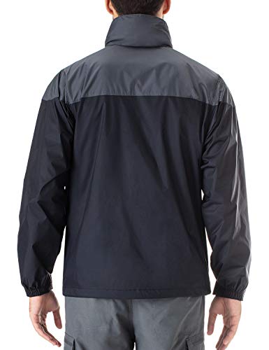 NAVISKIN Men’s Waterproof Rain Jacket Raincoat Hideaway Hood Lightweight Packable Poncho Gray/Black Size L